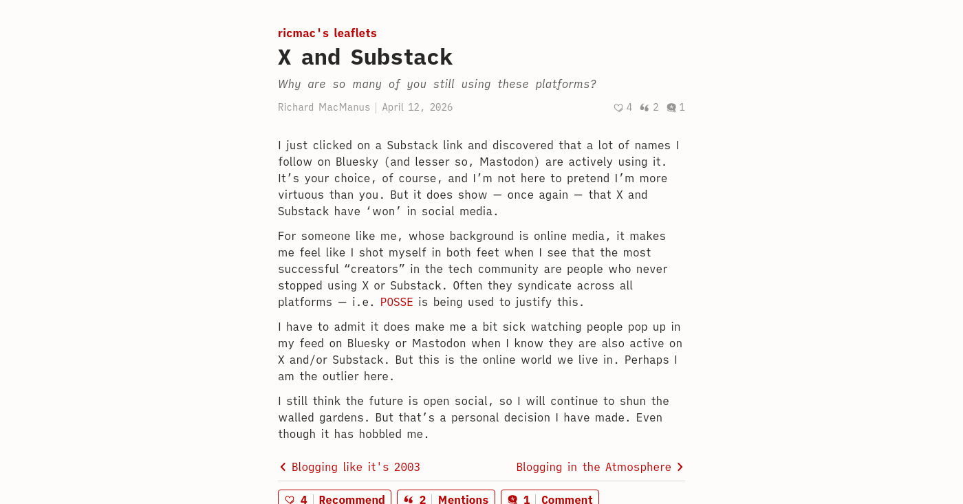 X and Substack - ricmac's leaflets